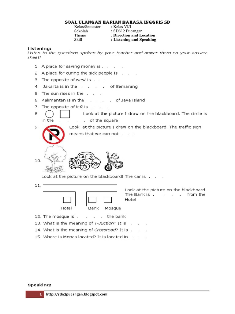Soal Direction And Location Kelas 6 Sd - Soal Bahasa Inggris Sd Kelas 5 ...