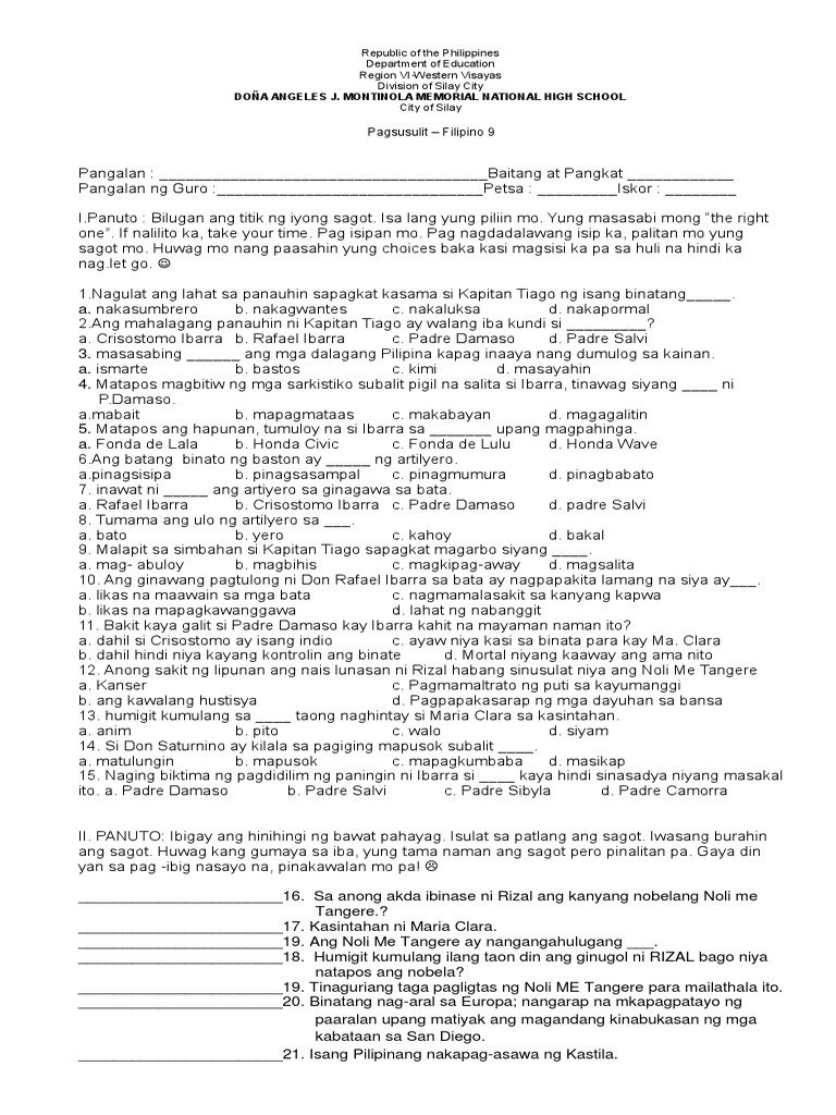 Periodical Test in Filipino 9 | PDF