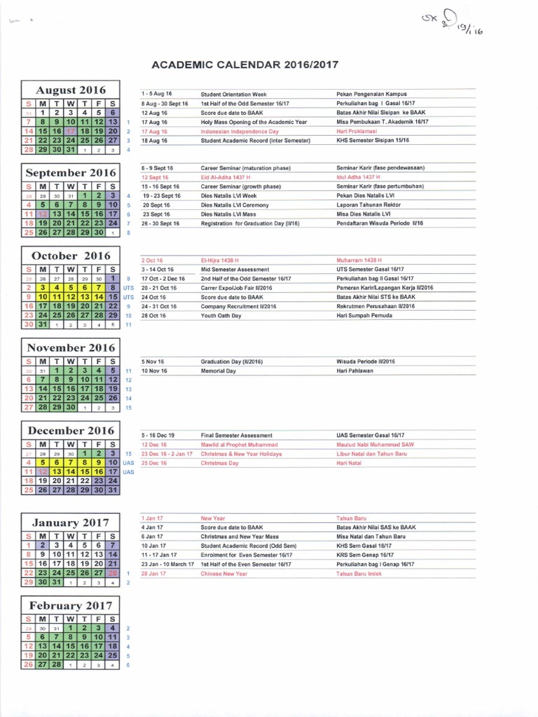 Academic Calendar 2016 2017 | PDF