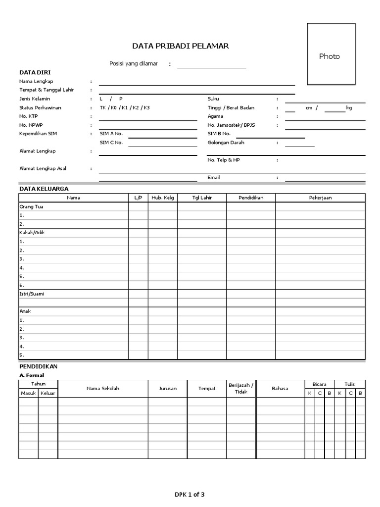 Form Aplikasi Pelamar | PDF