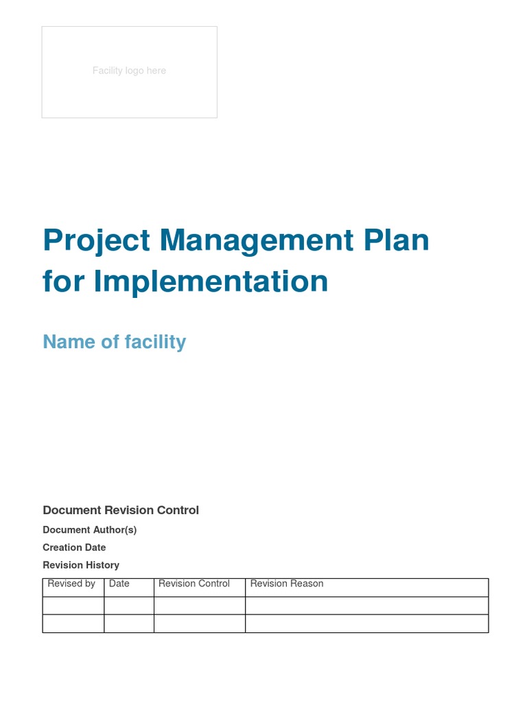 Project Management Plan for Implementation of [Facility Name] Model of ...
