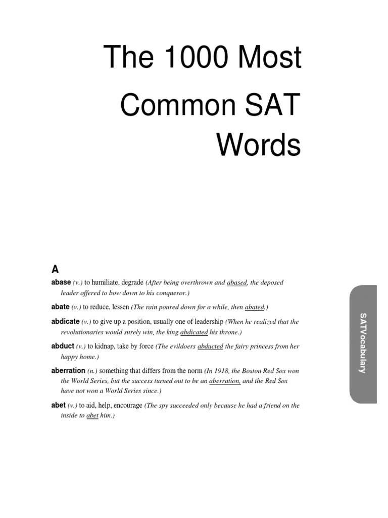 The 1000 Most: Common SAT | PDF