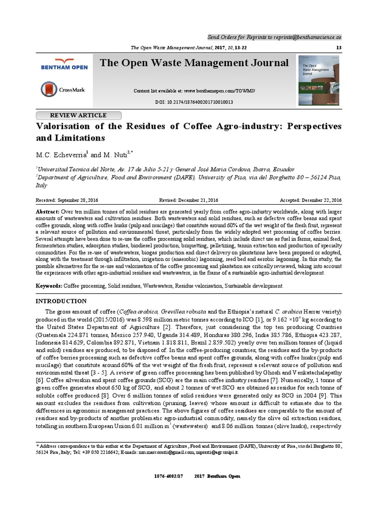 The Open Waste Management Journal | PDF | Coffee | Compost