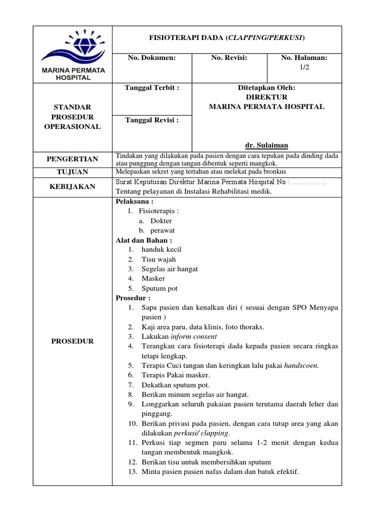 Spo Fisioterapi Dada (Perkusi Atau Clapping) | PDF