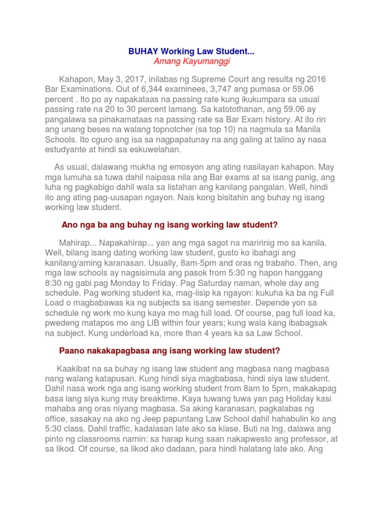 BUHAY Working Law Student | PDF