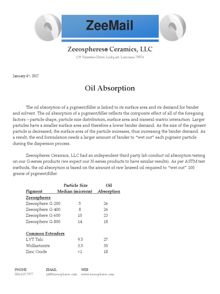 Oil Absorption and Surface Area Relationship | PDF | Chemical ...
