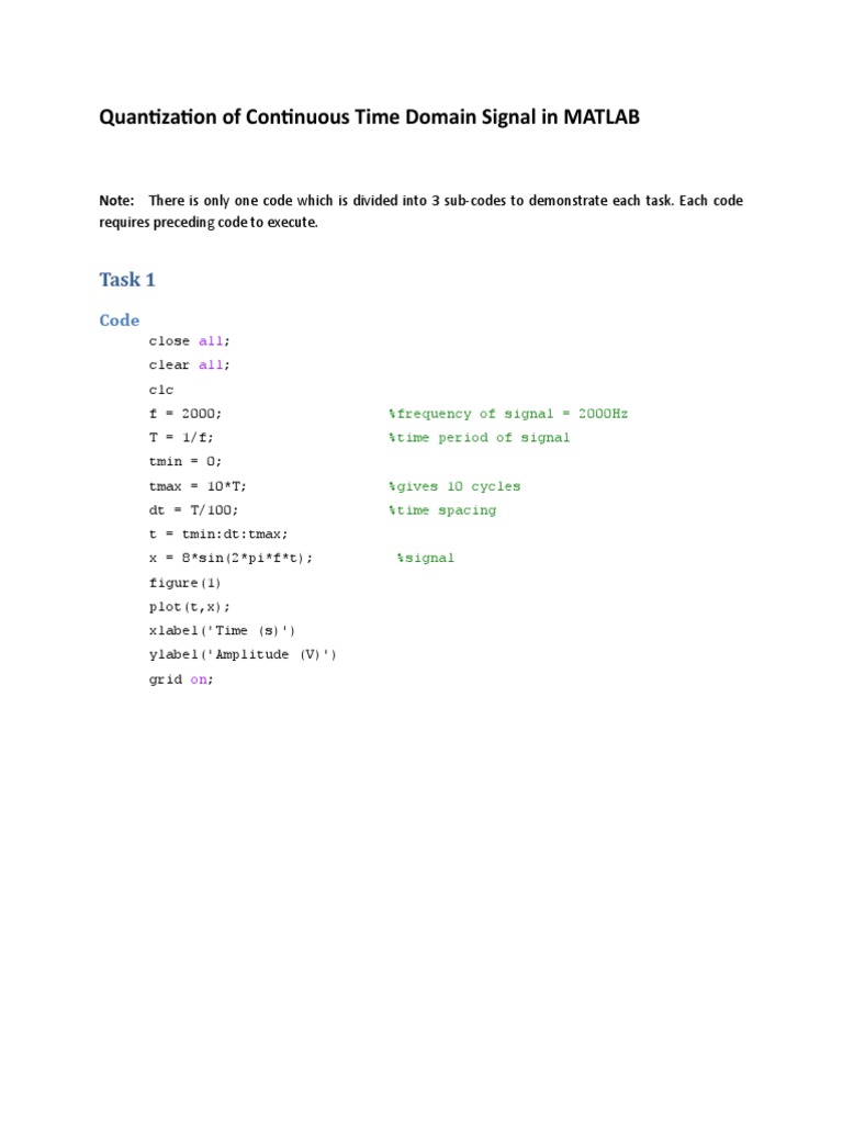 Quantization of Continuous Time Domain Signal in MATLAB | PDF | Discrete Time And Continuous ...