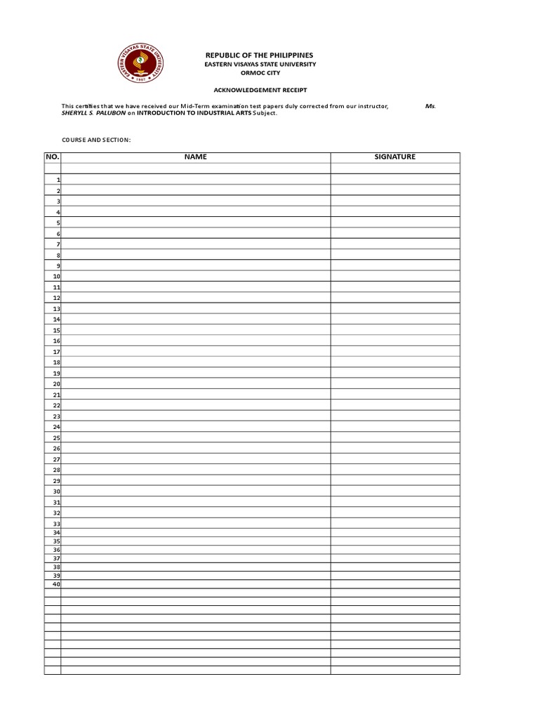 Acknowledgement Receipt Exam | PDF