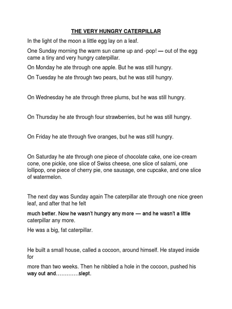 Very Hungry Caterpillar Story Script | PDF