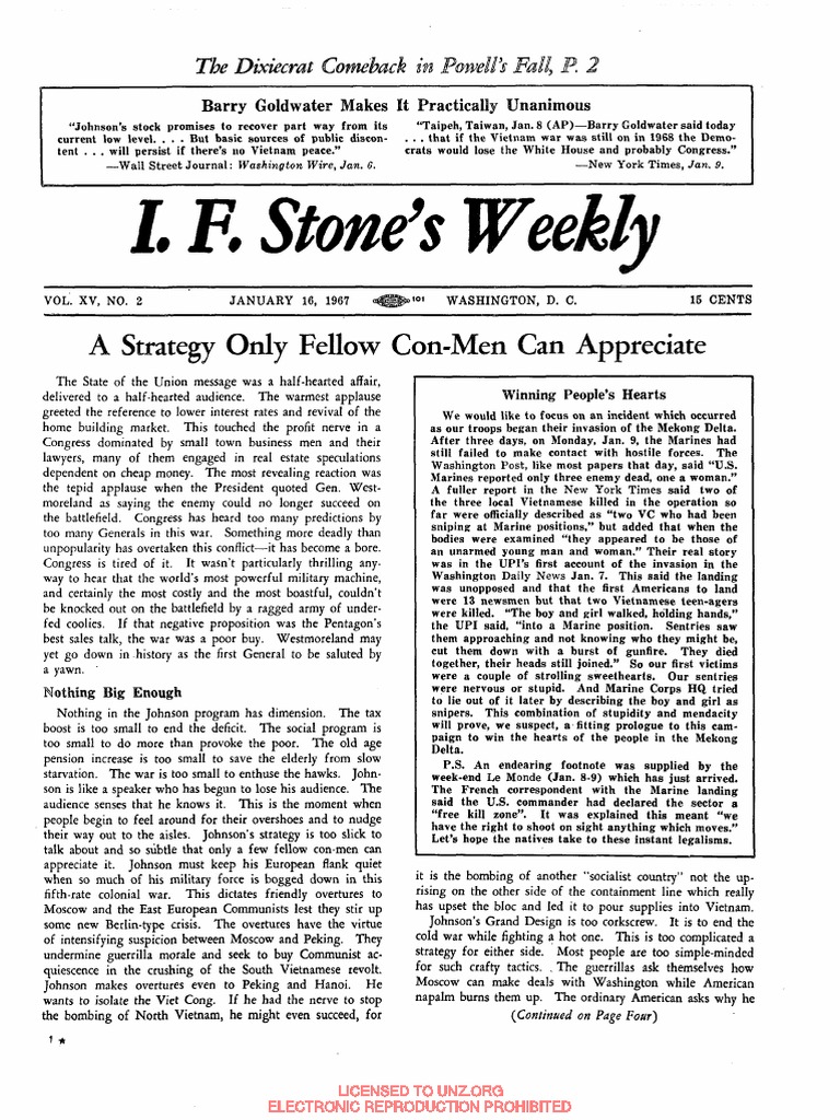 L F. Stone's Weekly: A Strategy Only Fellow Con-Men Can Appreciate ...