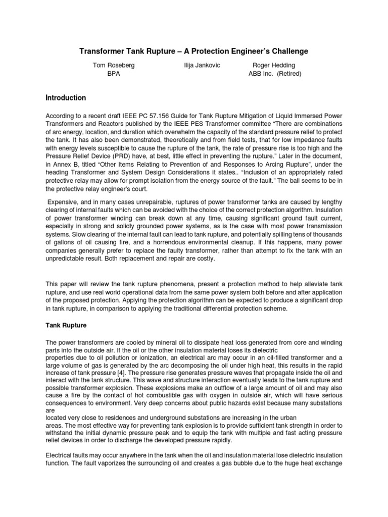 Transformer Tank Rupture A Protection Engineers Challenge | PDF ...