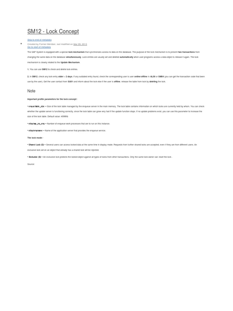 SM12 - Lock Concept: Created by Former Member, Last Modified On Mar 09 ...
