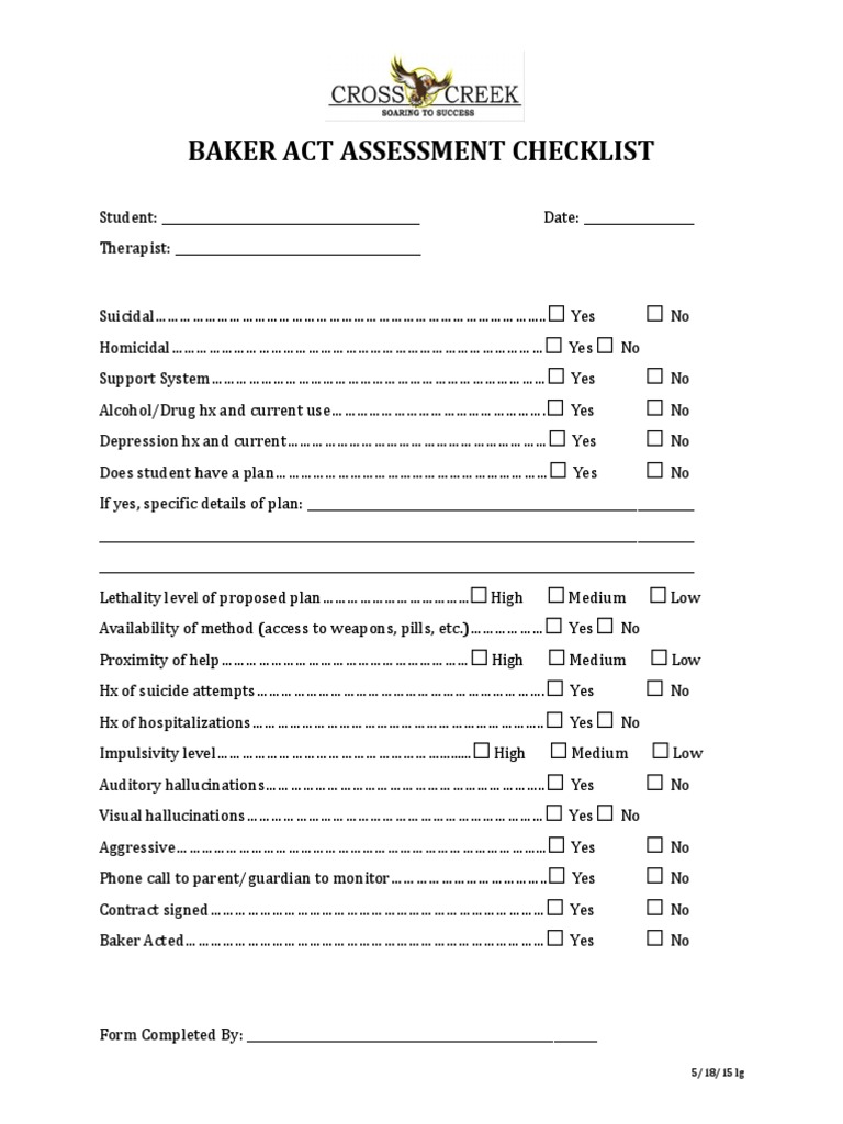 Baker Act Assessment Checklist | PDF