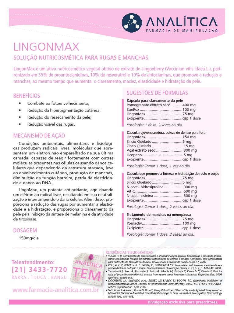 Fórmula Lingomax | Download grátis PDF | Pele | Biomoléculas