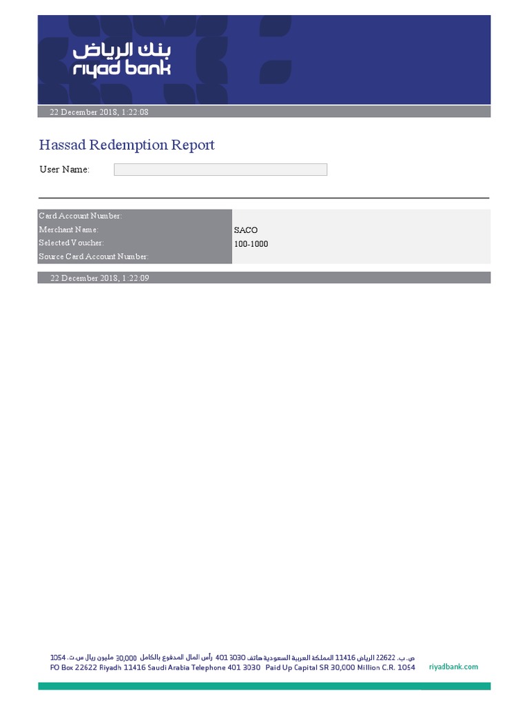 Hassad Redemption Report: User Name | PDF