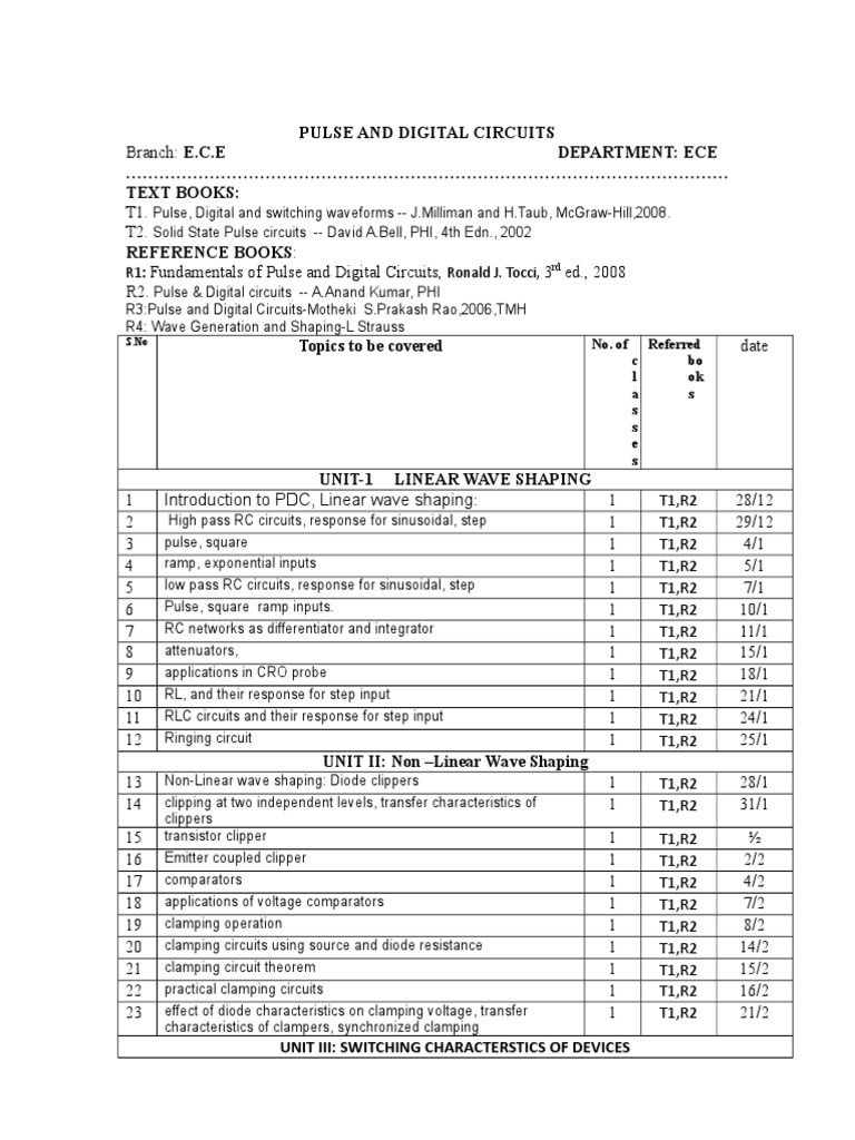 PDC Lesson Plan - II-II | Download Free PDF | Transistor | Electronic ...