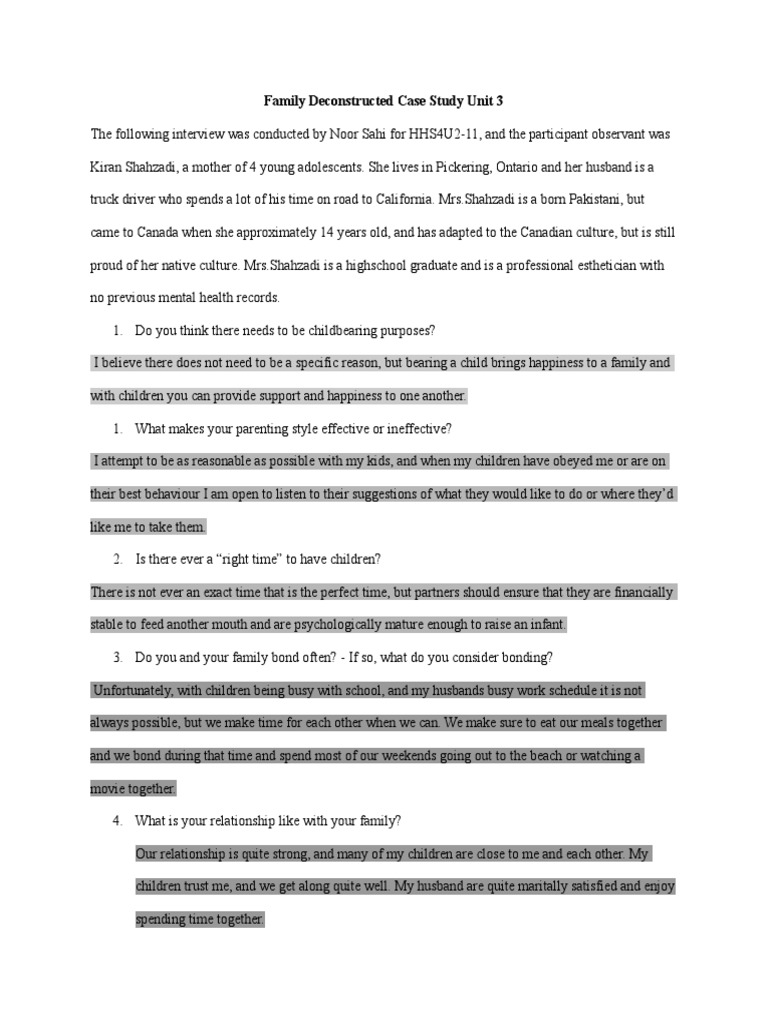 Family Deconstructed Case Study Unit 3.odt | PDF | Family | Parenting