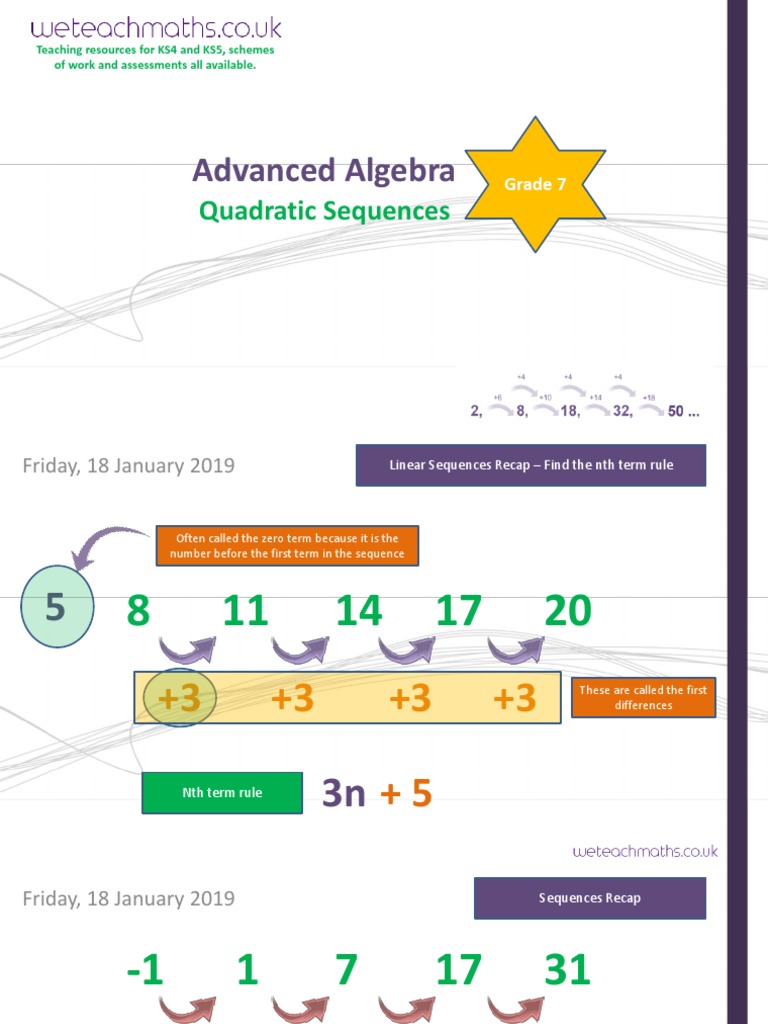 Quadratic Sequences G8 | PDF | Algebra | Teaching Mathematics