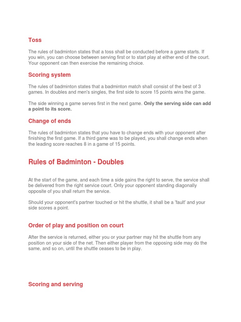 Badminton Rules | PDF | Games Of Physical Skill | Team Sports