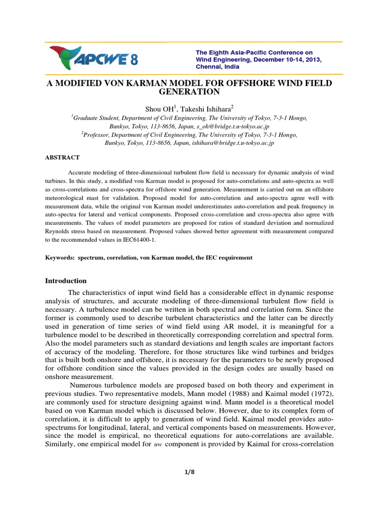 A Modified Von Karman Model For Offshore Wind Field Generation | PDF ...
