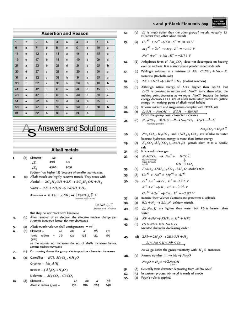 08 S and P Block Elements Sol. Final E | Download Free PDF | Sodium ...