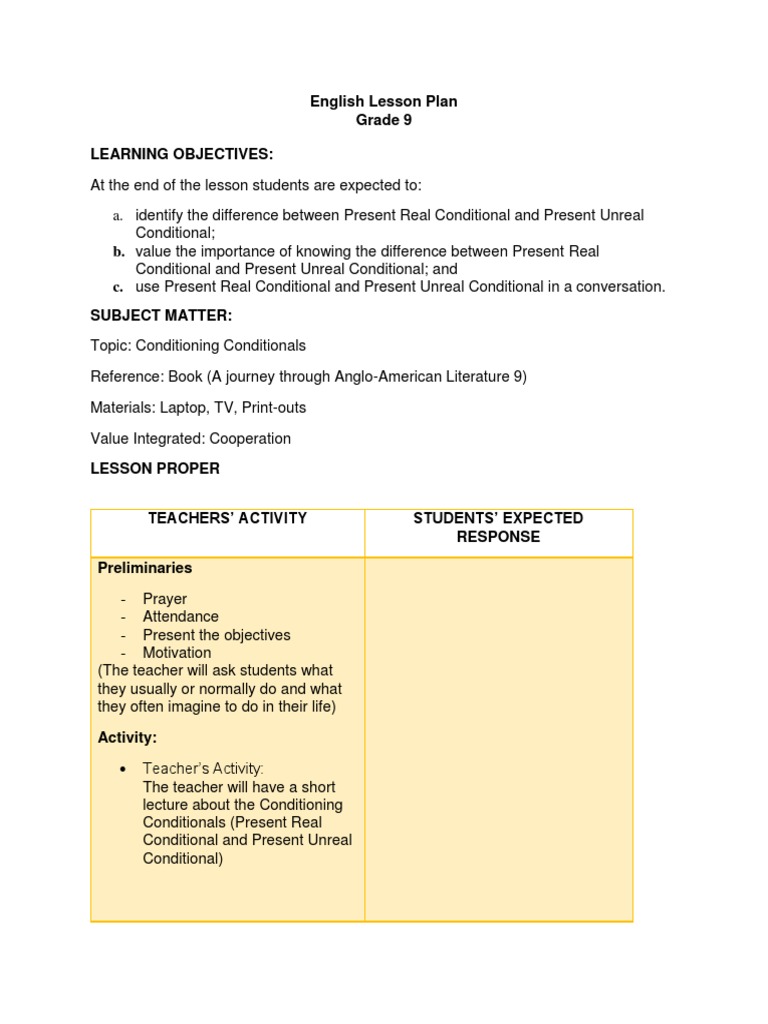 Example Of Grade 7 Lesson Plan