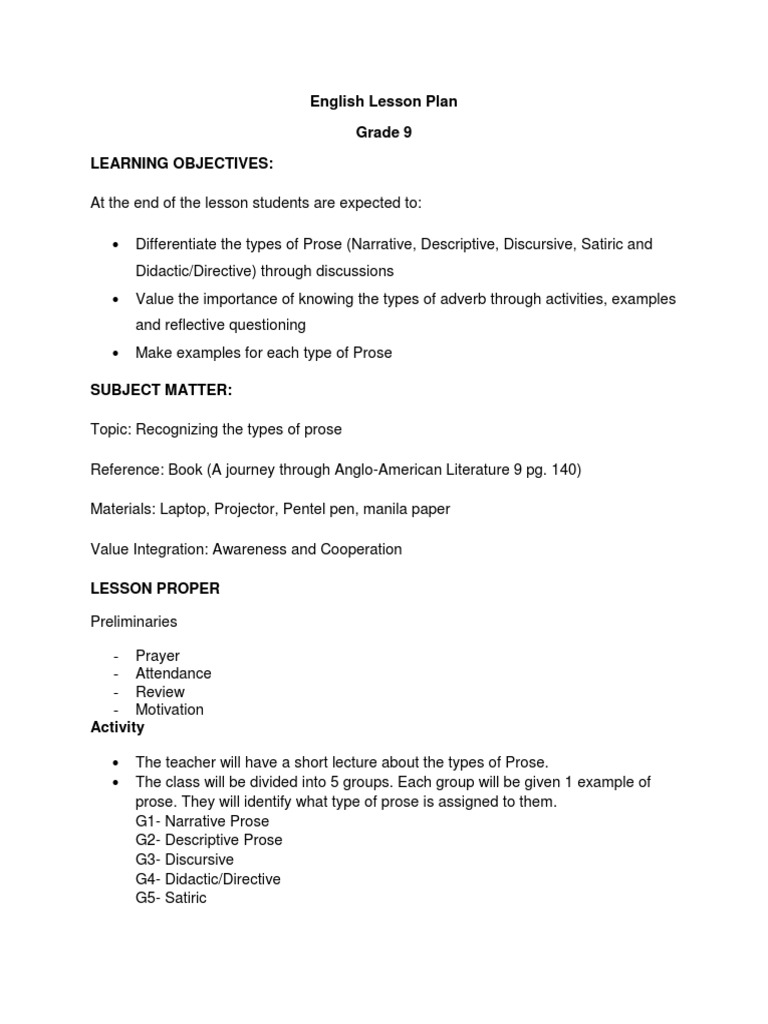 Recognizing the Types of Prose: A Lesson Plan for Differentiating ...