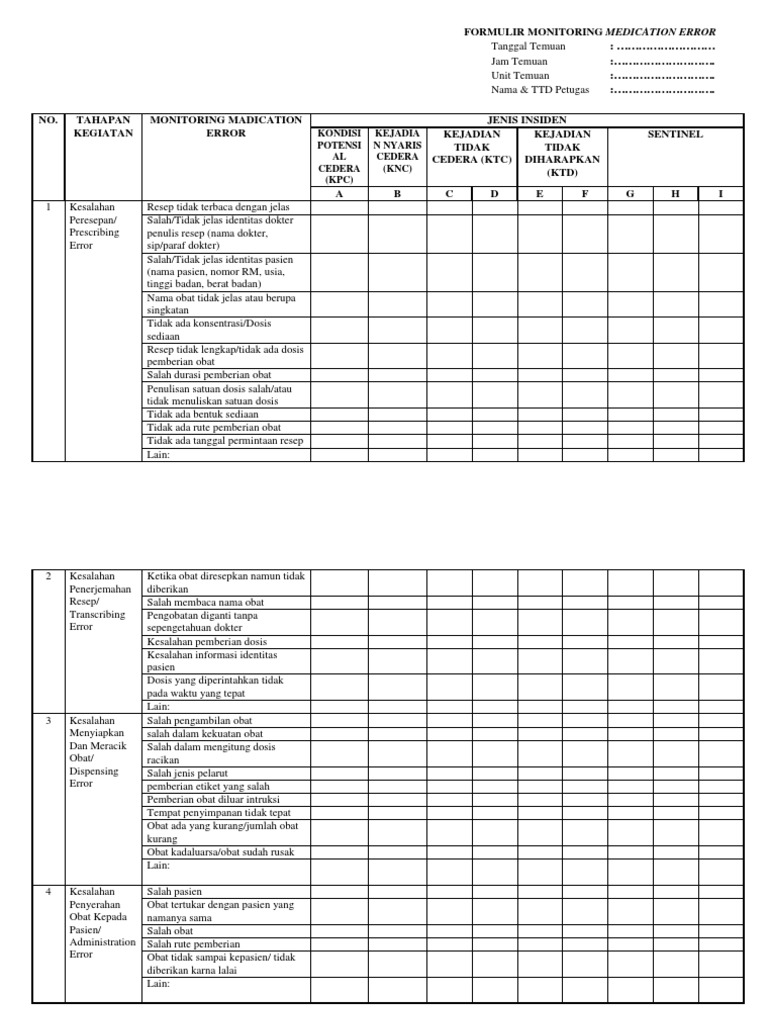 Formulir Monitoring Medication Error Bulanan | PDF