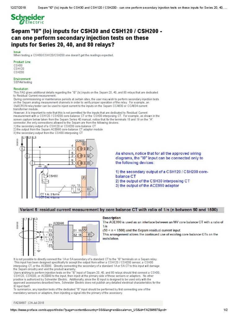 Sepam - I0 - (Io) Inputs For CSH30 and CSH120 - CSH200 - FAQs PDF | PDF ...