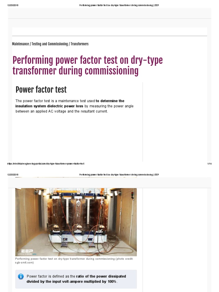 Dry-Type Transformer Power Factor Test | PDF | Transformer | Electronic ...