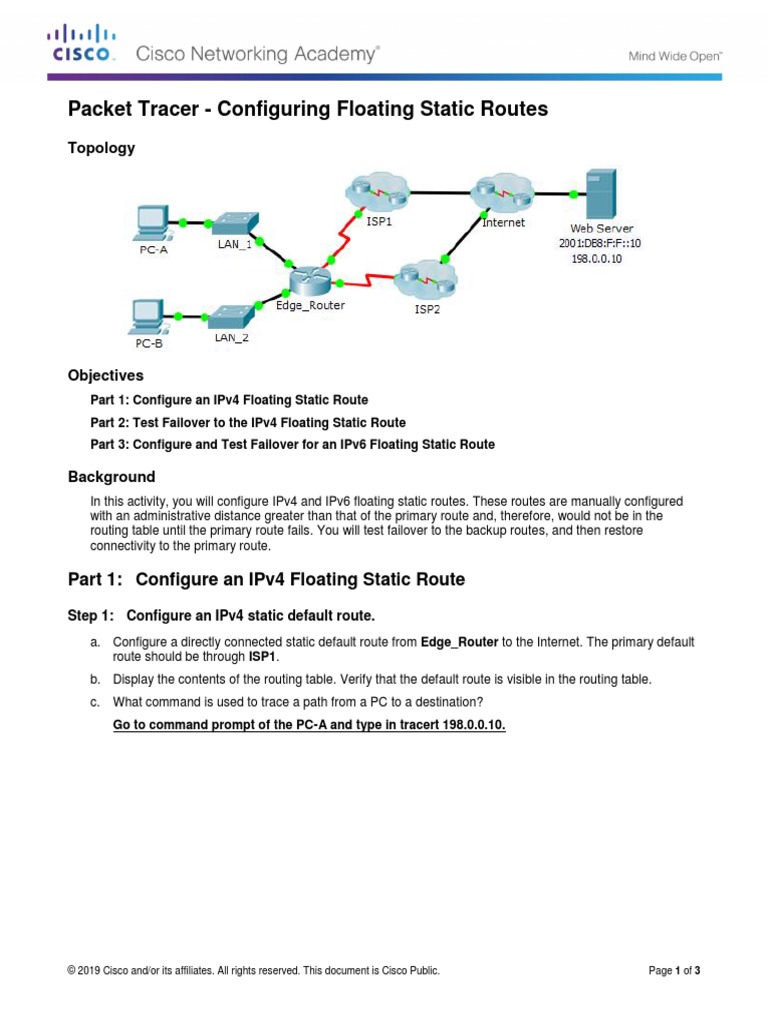 Chapter 2.3 - Configuring Floating Static Routes Instructions | PDF | I ...
