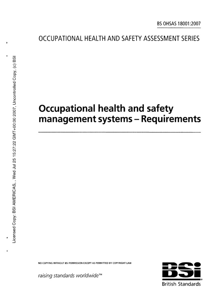 BS OHSAS 18001 - 2007 Occupational Health and Safety Management Systems. Requirements - BSI ...
