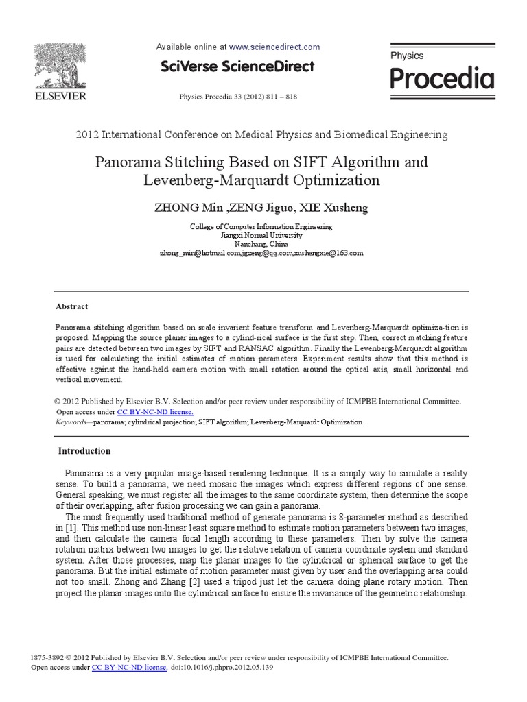 Panorama Stitching Based On Sift Algorithm And Lev Pdf Algorithms Areas Of Computer Science