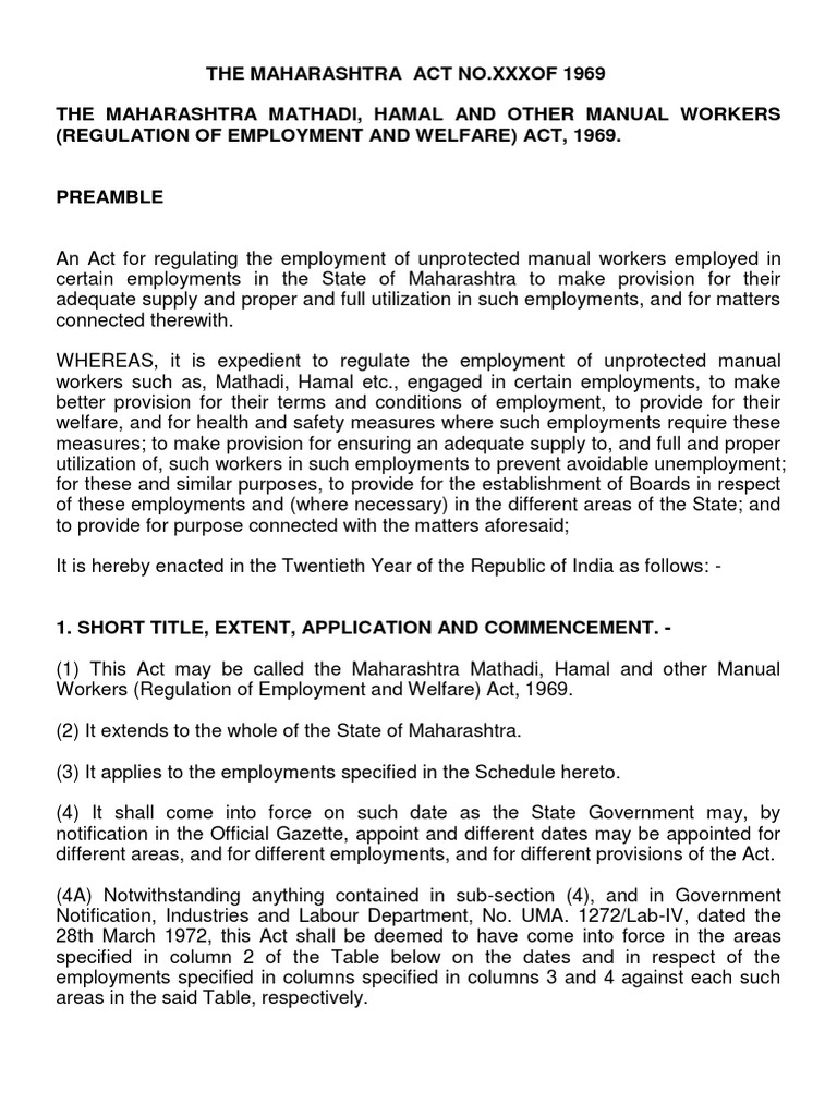 The Maharashtra Mathadi Act 1969 | PDF | Employment | Wage