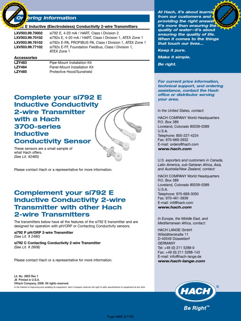 HACH 3700 Ordering Information | PDF | Sensor | Electrical Resistivity ...