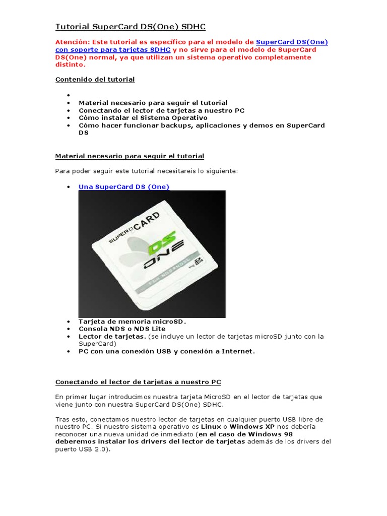 Tutorial SuperCard DSone SDHC | PDF | Seguro digital | Sistema operativo