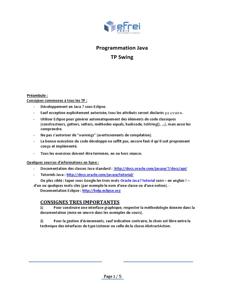 TP Swing | PDF | Classe (informatique) | Java (Langage de programmation)