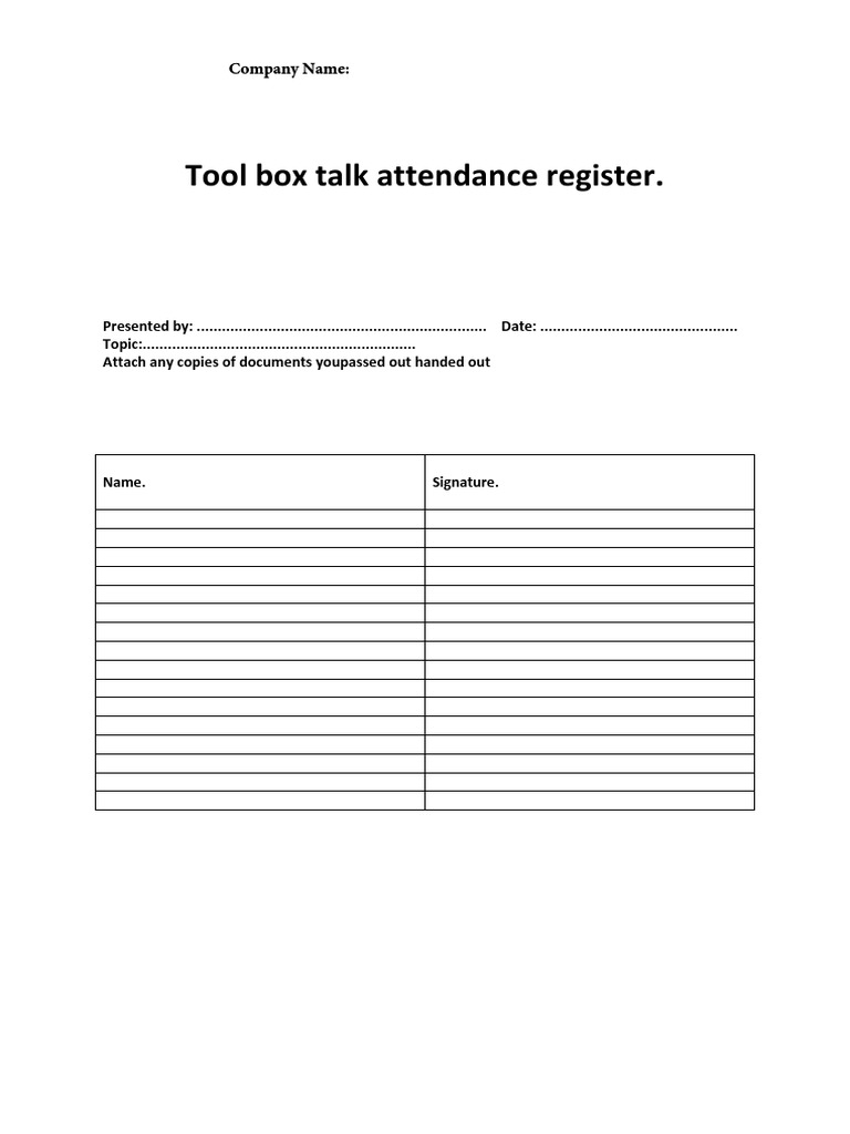 Toolbox Talk Register | PDF