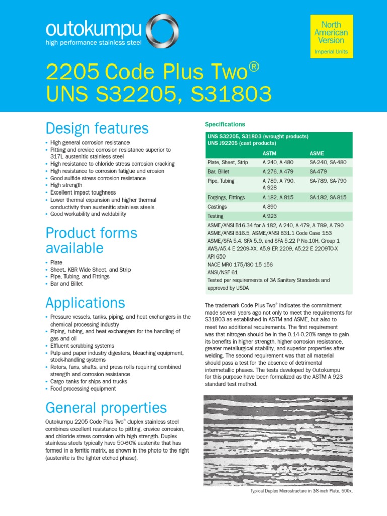 Datasheet 2205 Code Plus Two Hpsa Imperial Outokumpu en Americas PDF ...