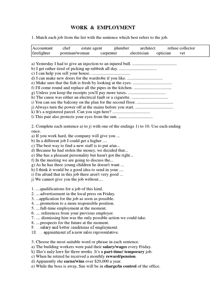 Employment Vocabulary Exercises | PDF | Employment | Salary