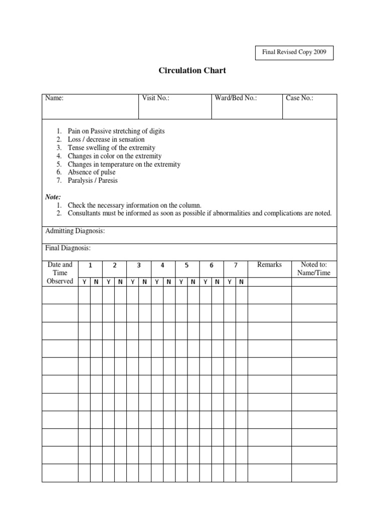 Orthopedic Circulation Chart Assessment | PDF