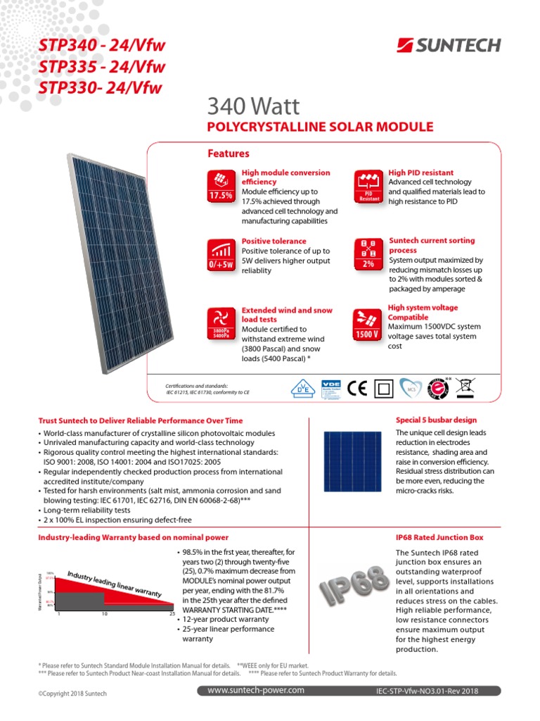 Appendix A - SUNTECH Datasheet PDF | PDF | Fuse (Electrical ...