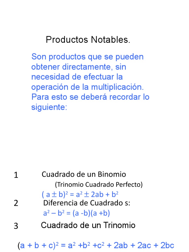 Formulas de Productos Notables | PDF | Álgebra | Enseñanza de matemática