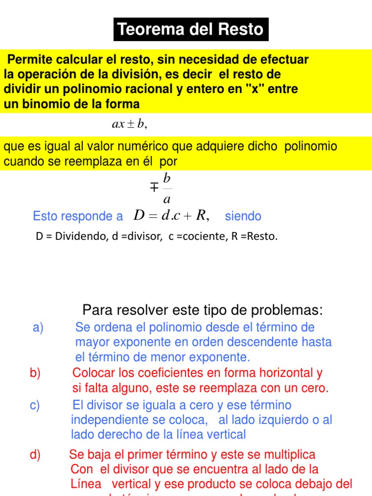 Teorema Del Resto | PDF | División (Matemáticas) | Objetos matemáticos