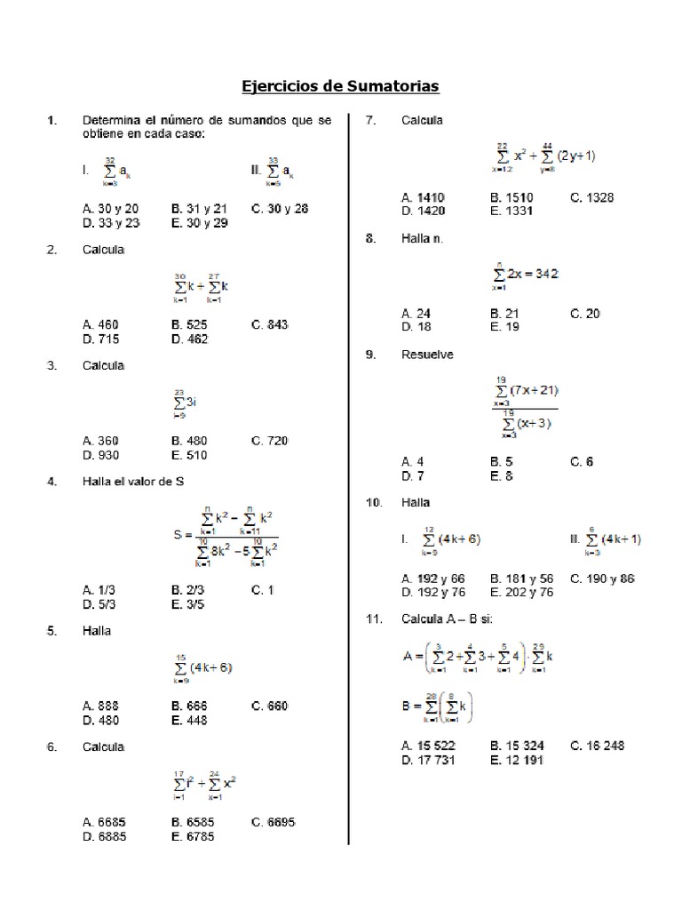 Ejercicios de Sumatorias | PDF