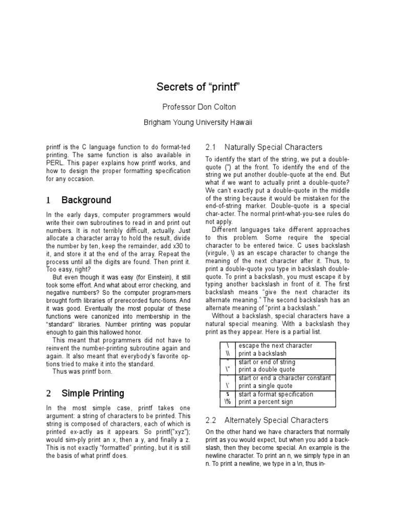 Secrets of Printf | PDF | Notation | Computer Programming