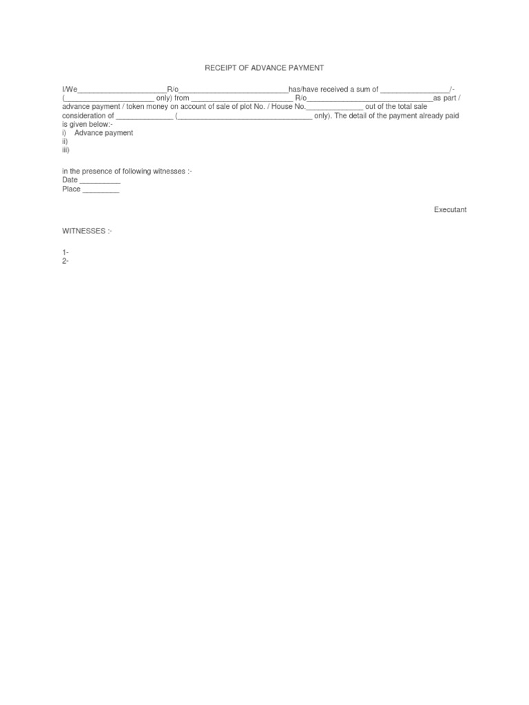 Receipt of Advance Payment