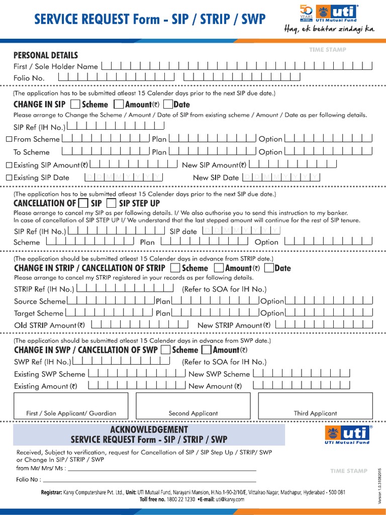 UTI SIP Service Request Form