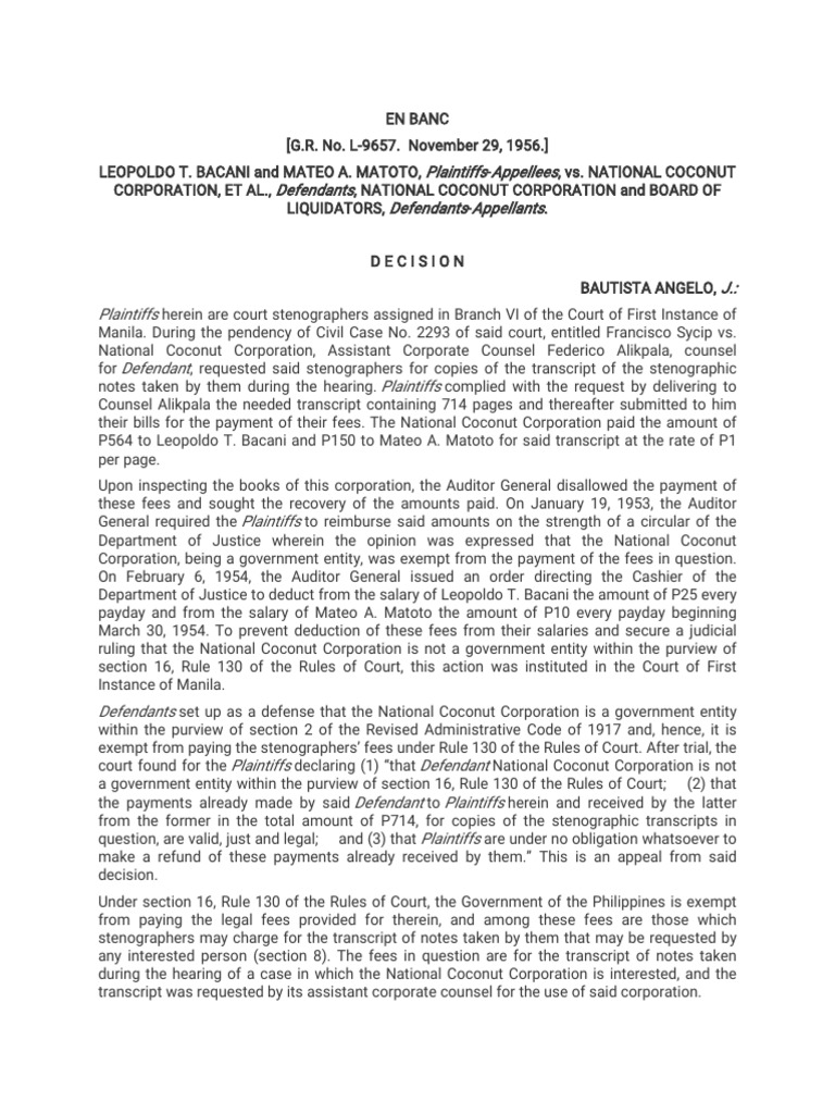 Bacani vs. NACOCO November 29, 1956 PDF | PDF