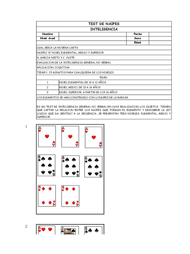 Test de Naipes G: Evaluación de Inteligencia | PDF